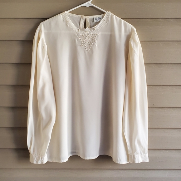 TanJay | Tops | Vintage 8s 90s L Cream Pearl Beaded Long Sleeve Blouse ...